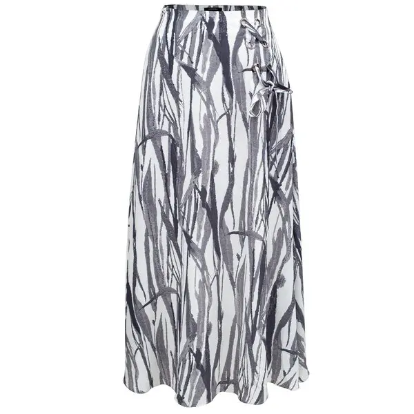 SMART AND JOY Lacing On Side Trapeze Midi Skirt - Grey