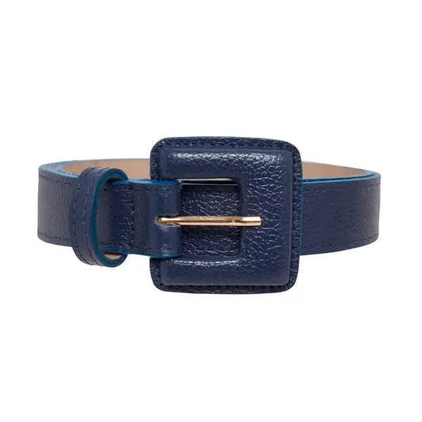 BELTBE Mini Square Narrow Leather Belt Navy - Blue