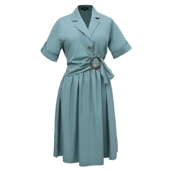 SMART AND JOY Shirt Dress With Asymmetric Belt Panel Teal - Green