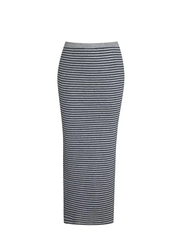 MISS CIRCLE NEW YORK Westlyn Grey & Navy Lyocell Jersey Striped Midi Skirt - Blue/gray