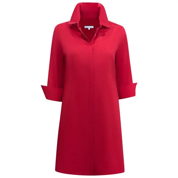 PERLAVERA Ciam Solid Cotton Satin Three Quarter Sleeve Length Slim Fit Mini Dress