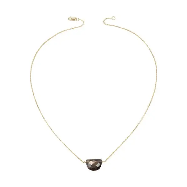 HEATHER HAWKINS Luna Moon Shaped Gemstone Necklace Gold-filled Moonstone - Grey