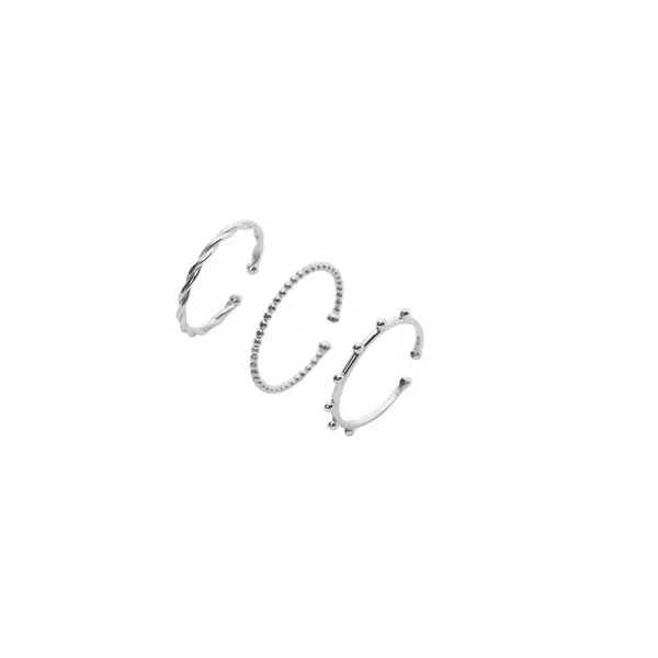 SPERO LONDON Skinny Layering Adjustable Ring Set - Silver