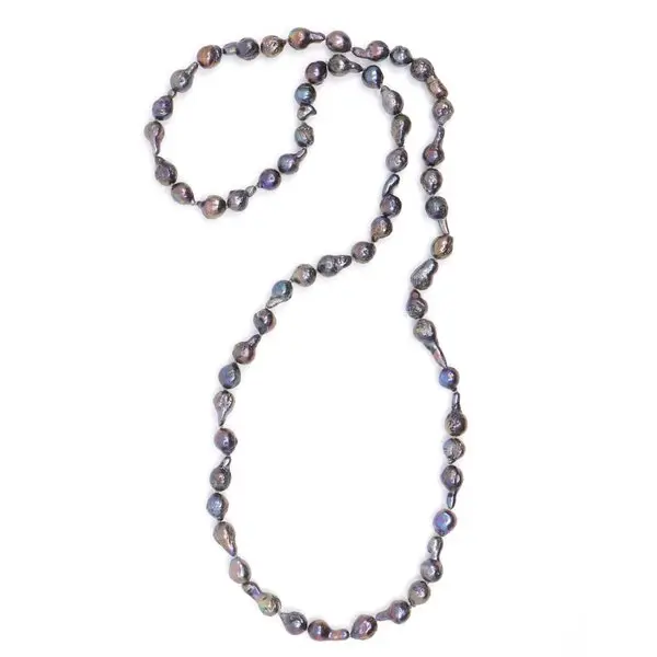 Shar Oke Peacock Baroque Freshwater Pearls Silk Knotted Beaded Necklace - Blue