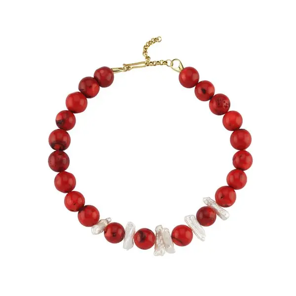 LINYA JEWELLERY Thalassa Round Pearl Coral Necklace - Red
