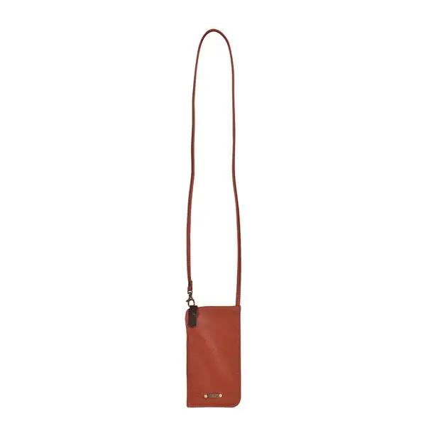 OWEN BARRY Leather Phone Crossbody Bag Burnt Toni - Orange