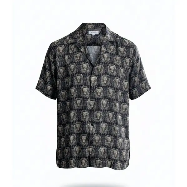 STOVARIA Twill Silk Shirt – Soft Baroque Bull Print Statet - Black