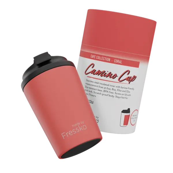 Fressko Camino 12oz / 340ml Reusable Coffee Cup, Stainless Steel Coral - Orange