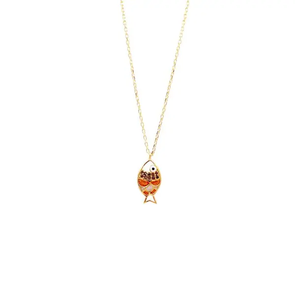 1610ISTANBUL Fish Enamel Swarovski Necklace - Gold