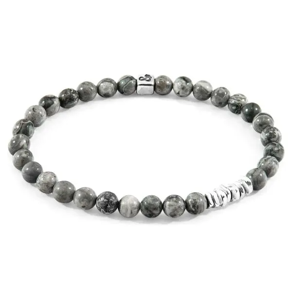 ANCHOR & CREW Jasper Atrato Silver & Stone Bracelet - Grey