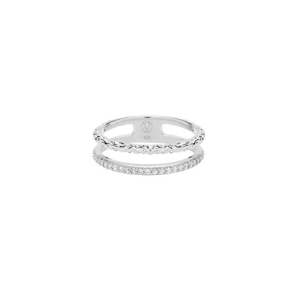 VANCHI Molten Crystal Double Band Ring - Silver