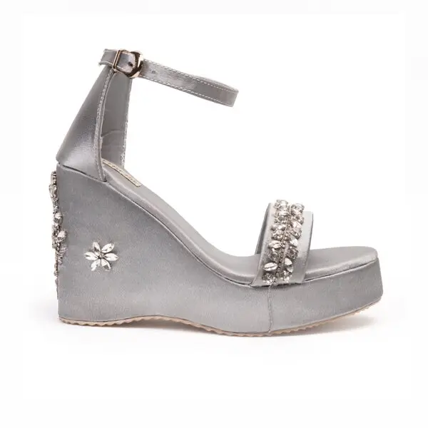 RETTROSE Delilah Hand Embellished Luxury Wedge Shoe - Silver