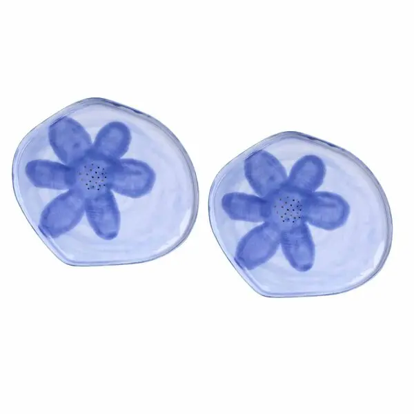 Lali Design Studio Aqua Bloom Porcelain Dessert Plates Set Of Two With Gold Detail - Blue