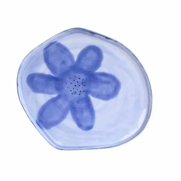 Lali Design Studio Aqua Bloom Porcelain Dessert Plate With Gold Detail - Blue