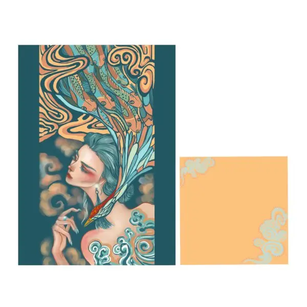 SUKI WANG LONDON Maiden And Auspicious Clouds Print' Cotton Tea Towel Set - Blue