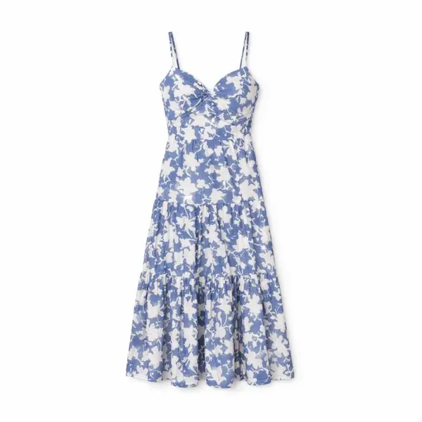HOUSE OF GL Elira Cotton Sweetheart Neckline Midi Dress With Smocked Back - Blue