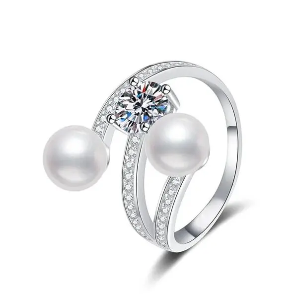 ANGEL BAROCCO Moissanite Diamond Pearls Ring - Silver