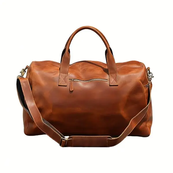 TOURI Genuine Leather Weekender Holdall - Brown