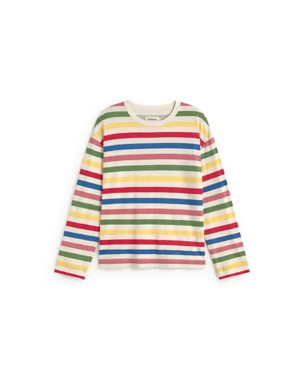 THINKING MU Emily Multicolor Striped Long Sleeve T-shirt - Red