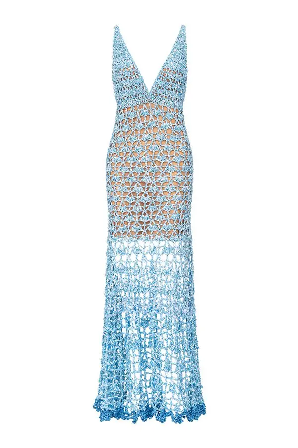 ANDREEVA Metallic Iris Handmade Crochet Dress - Blue