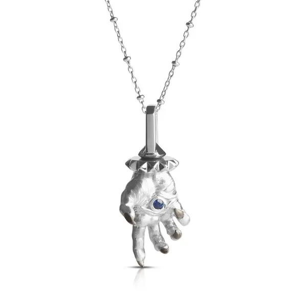 KASUN LONDON Hand Of The Protector Pendant September Sapphire - Silver
