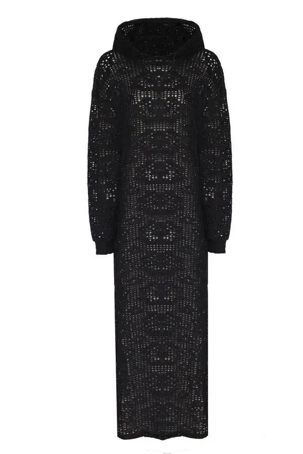NO'DESIGN Sheer Hoodie Dress With Deep Slit - Black