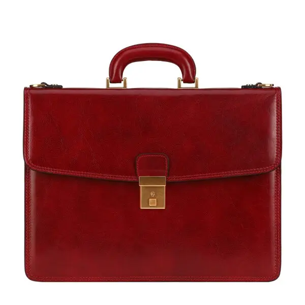 TIME RESISTANCE Leather Briefcase The Sound Of The Mountain - Red