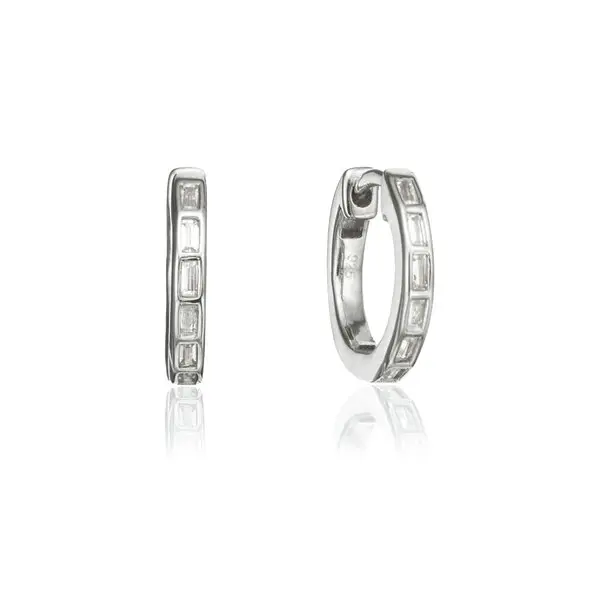 LILY & ROO Diamond Style Baguette Medium Hoop Earrings - Silver
