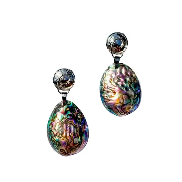 BABALOO JEWELRY Abalone Shell Drop Earrings - Silver