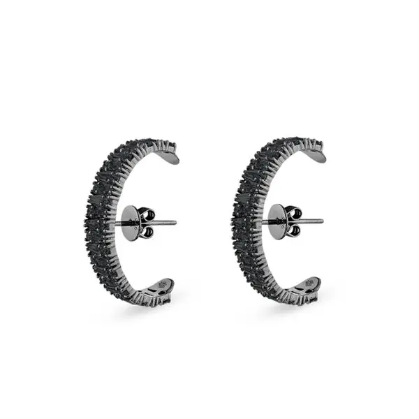 SALLY SKOUFIS Culture Earrings With Made Cz Diamond Stimulant In Sterling Silver & Rhodium - Black