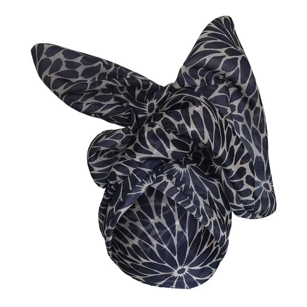 ROMER MILLINERY Twisturban Turban In Navy & Ivory Floral Organza - Blue/white