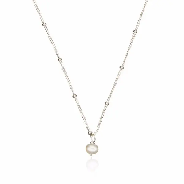 LILY & ROO Sterling Single Pearl Necklace On Satellite Chain - Silver