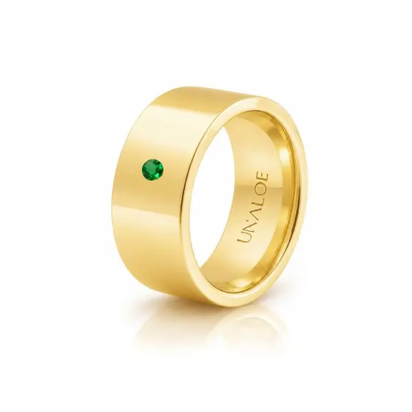 UNALOE Gold / Green Gold Plated Wide Band Ring With Natural Emerald - Gold/green