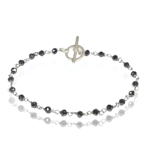 CARTOGRAPHY Black / Silver Wrecking Ball Black Diamond Faceted Beaded Bracelet With Sterling Silver Chain - Black/silver
