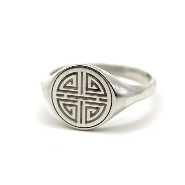 VICSTONENYC FINE JEWELRY Long Healthy Life Pattern Signet Ring Handmade - Silver
