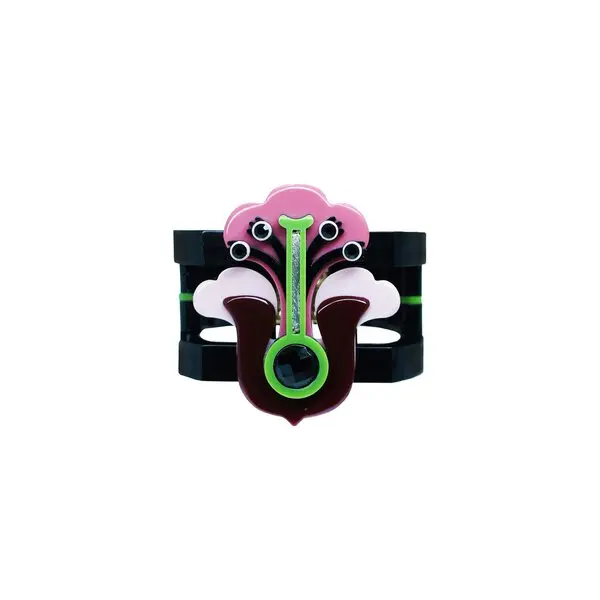 GISSA BICALHO Pink / Black Handmade Acrylic Bracelet Flamboyant Pink - Pink/black