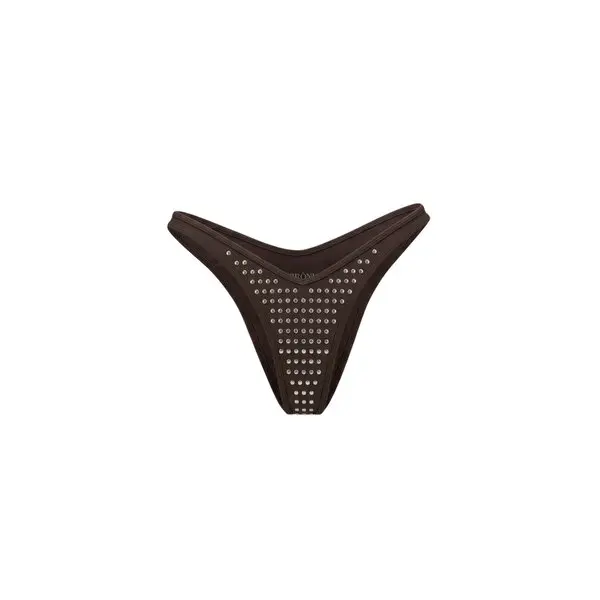 VERONI SWIM Gia V-cut Studded Bikini Bottom - Brown