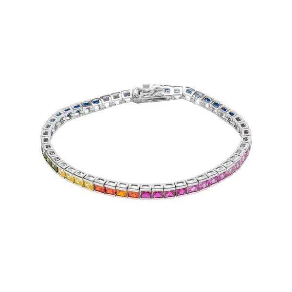 SPERO LONDON Sterling Square Rectangular Rainbow Tennis Bracelet - Silver