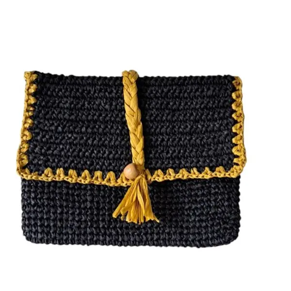 SPRINGMOONATELIER Raffia Clutch Handbag - Black