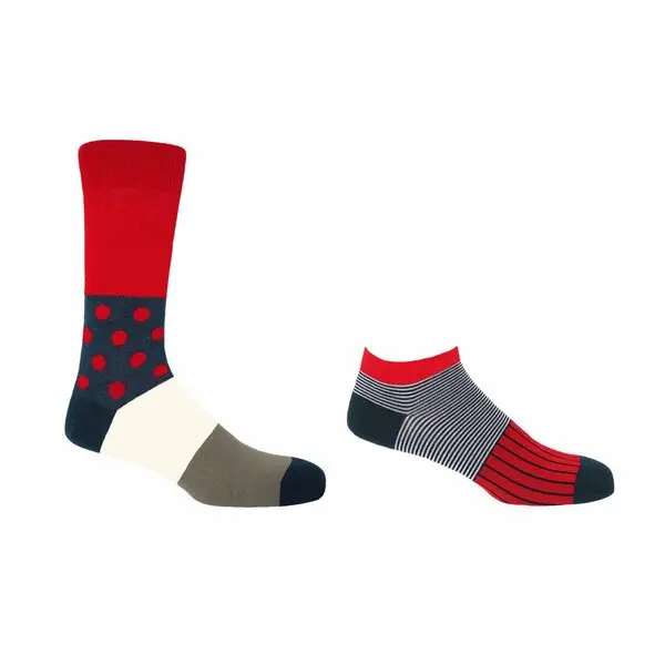 PEPER HAROW - MADE IN ENGLAND Scarlet Mayfair Crew & Oxford Stripe Trainer Socks 2 Pack - Red
