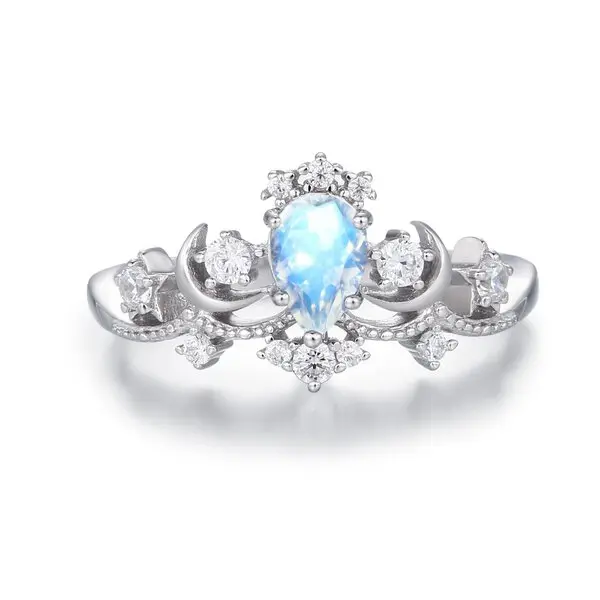 AZURA JEWELRY NEW YORK Moonlit Moonstone Ring White Gold Vermeil - Silver