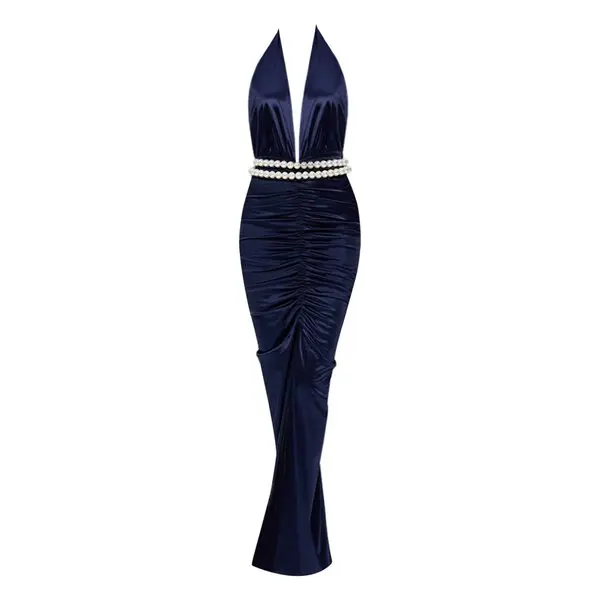 NUR KARAATA Midnight Empire Dress - Blue
