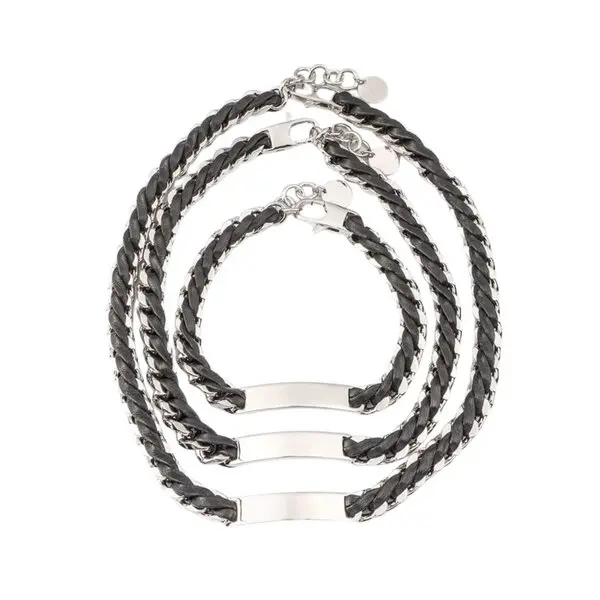 THEANIMALS Silver / Black Leather Braid Bold Necklace Rhodium - Silver/black