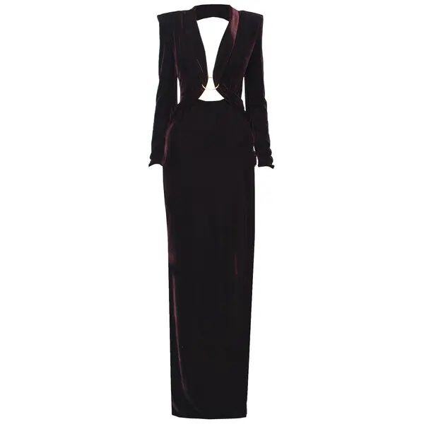 ANGELIKA JOZEFCZYK Glam Witch Velvet Gown With Gold Hoops - Brown