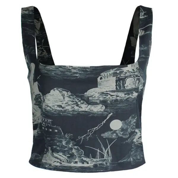 KLEMENTS May Bodice Top In Doomed Voyage Print, & Beige - Black