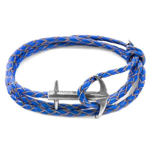 ANCHOR & CREW Silver / Blue Royal Blue Admiral Anchor Silver & Braided Leather Bracelet - Silver/blue