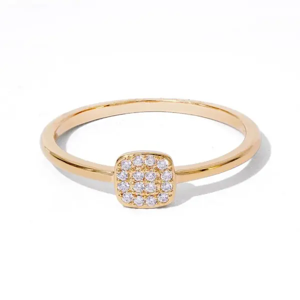 DIAMONBLISS Square Shapre Pave Dainty Band Ring, Yellow - Gold