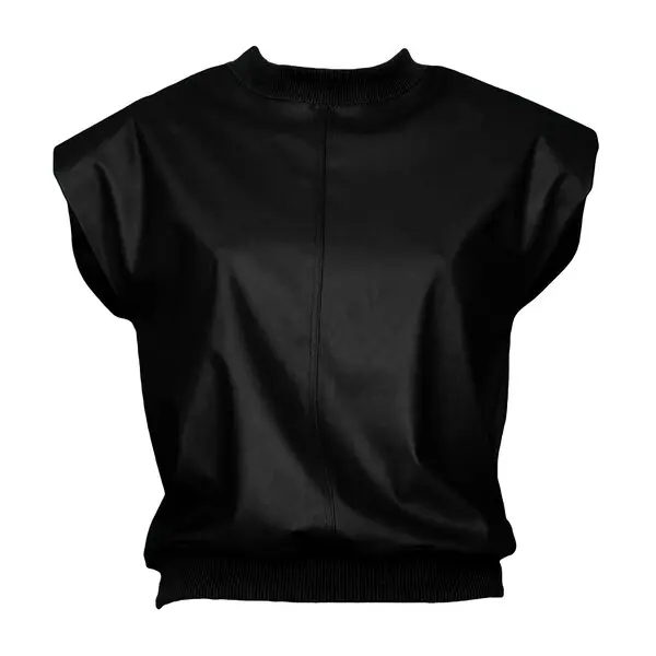 LALIPOP DESIGN Vegan Leather Padded Sleeveless Blouse - Black