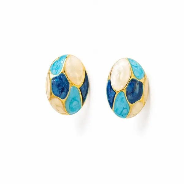 NUVV COLLECTION Mosaic Enamel Stud Earrings – Gold Plated Statet Piece - Blue