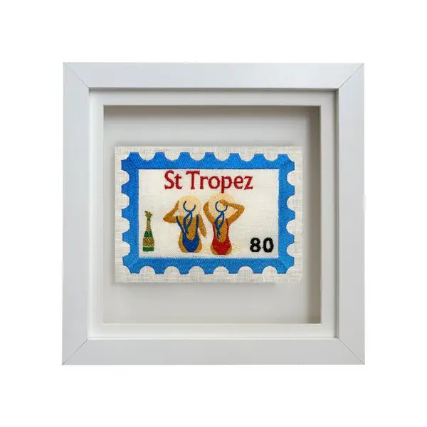 LILLY LOVES St Tropez Embroidered Postcard Artwork - White